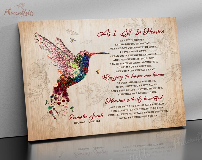 As I Sit in Heaven Personalized Memorial Canvas | Humming Bird Custom ...