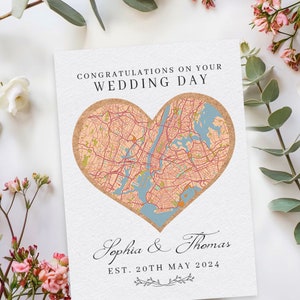 Custom Location Map Wedding Card, Personalised Wedding Card With Names ...