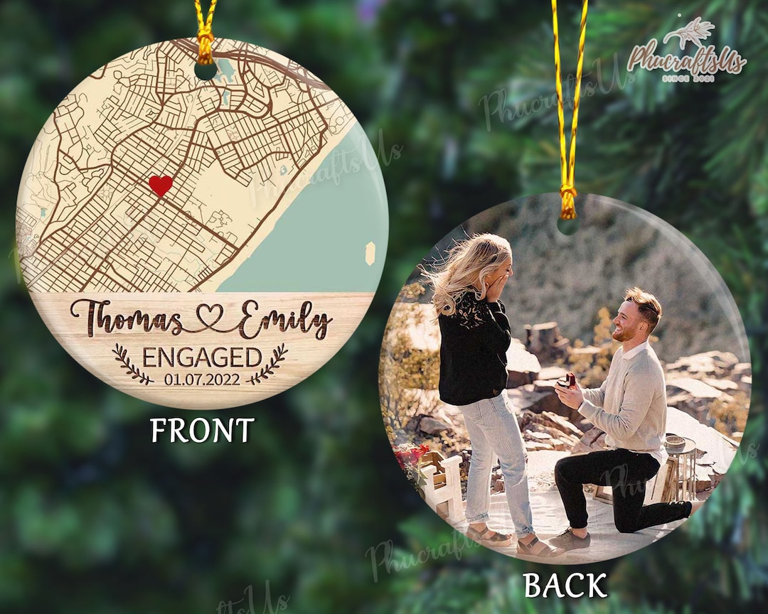 Custom Location Engaged Ornament, Photo Ornament Engagement Gift for ...