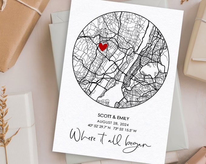 Blossom Map Card, Any Location, Personalised Map Card, Personalised ...