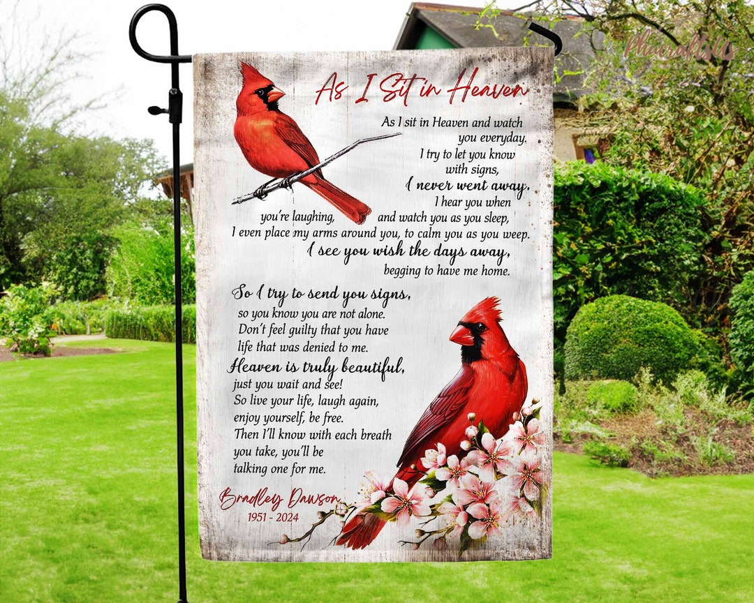 As I Sit in Heaven Red Cardinal Memorial Flag | Personalized Memorial ...