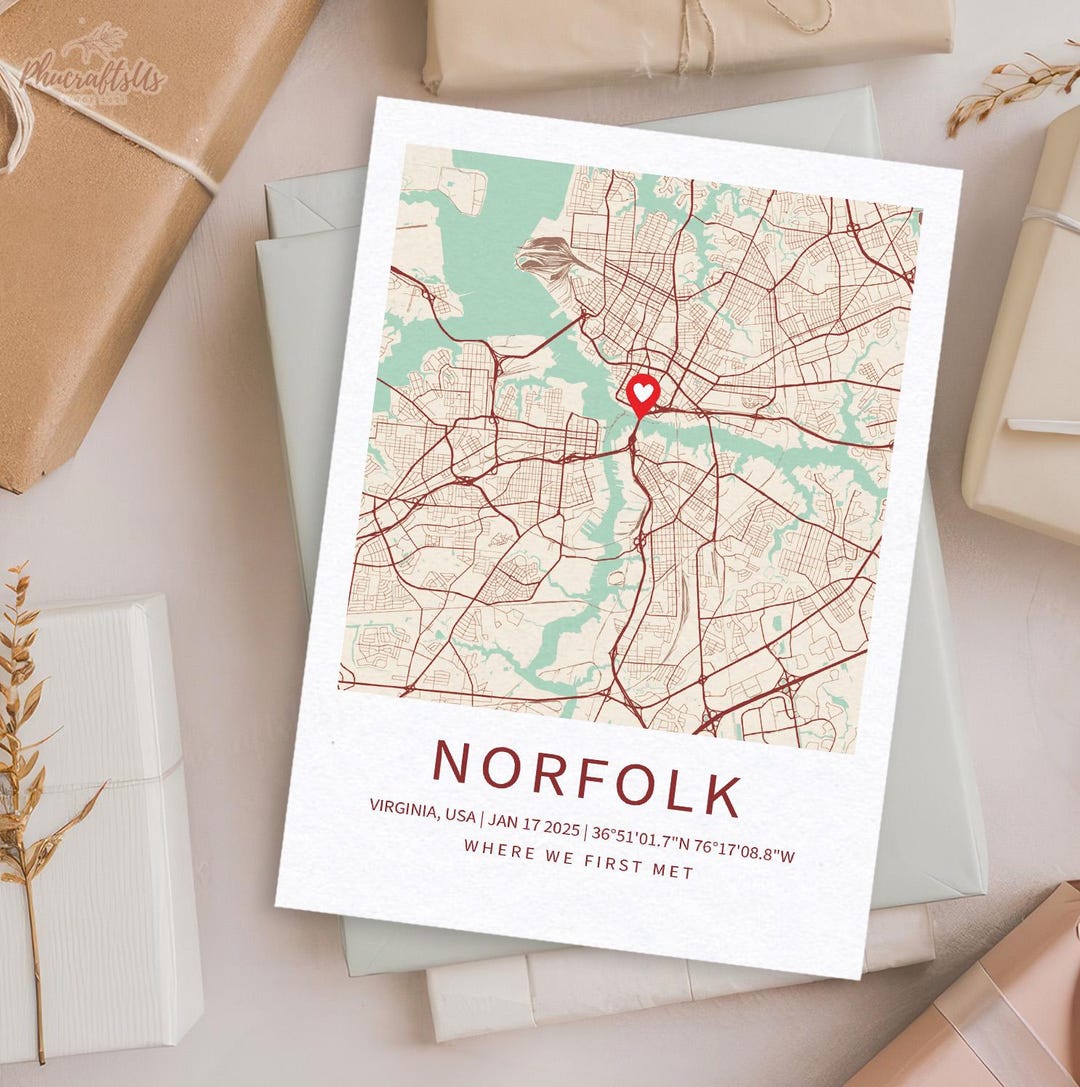 Custom Map Location Valentines Day Card, Where We First Met Gift ...