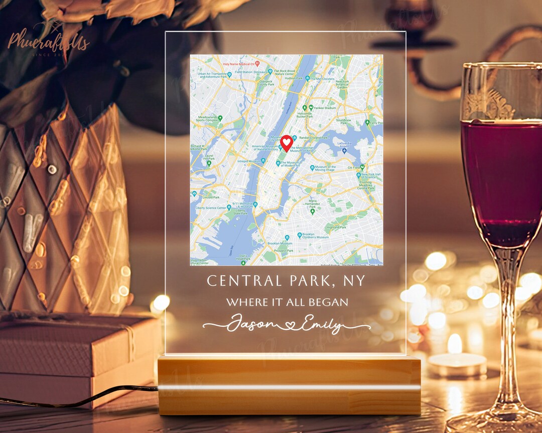 Our First Date Acrylic Plaque | Custom Map Acrylic Plaque for Couple ...