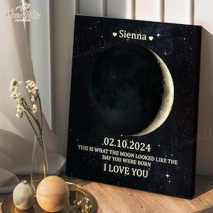 Personalized the Day You Were Born Moon Phase Canvas, Custom Moon Phase ...