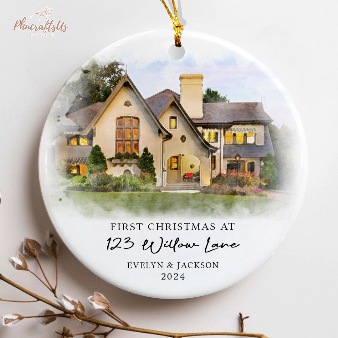 First Christmas in New Home Ornament 2024, Custom Photo Watercolor ...