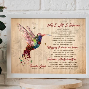 As I Sit in Heaven Personalized Memorial Canvas | Humming Bird Custom ...