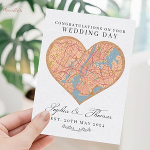 Custom Location Map Wedding Card, Personalised Wedding Card With Names ...