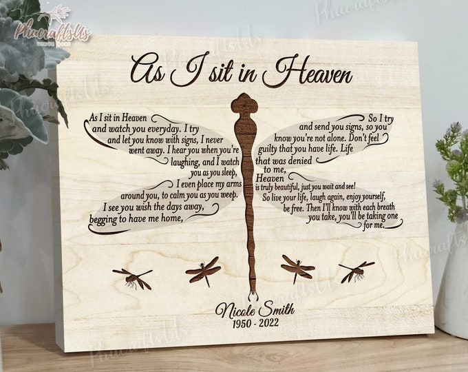 As I Sit in Heaven Dragonfly Memorial Gifts, Custom Canvas Wall Art for ...