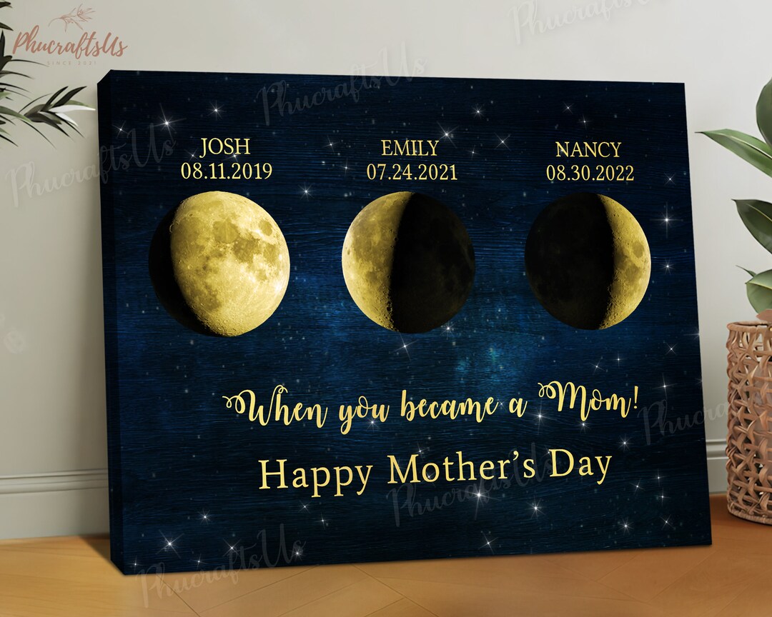 Personalized Moon Phase Wall Art Gift for Mom, Moon Phase by Date ...