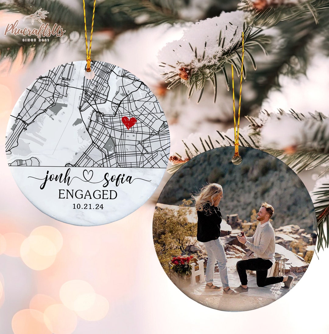 Custom Engaged Location Map Ornament, Custom Engaged Ornament With ...