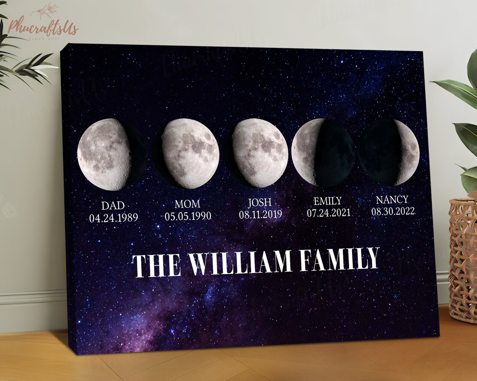 Custom Family Moon Phase Wall Art, Custom Family Moon Phase by Date ...