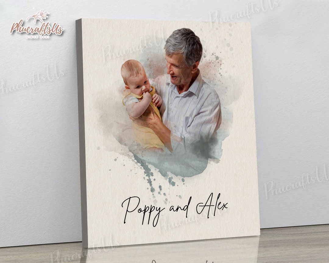 Grandpa Gift From Granddaughter, Custom Watercolor Portrait Fathers Day ...