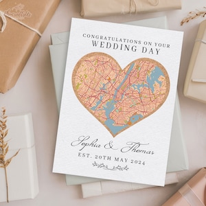 Custom Location Map Wedding Card, Personalised Wedding Card With Names ...