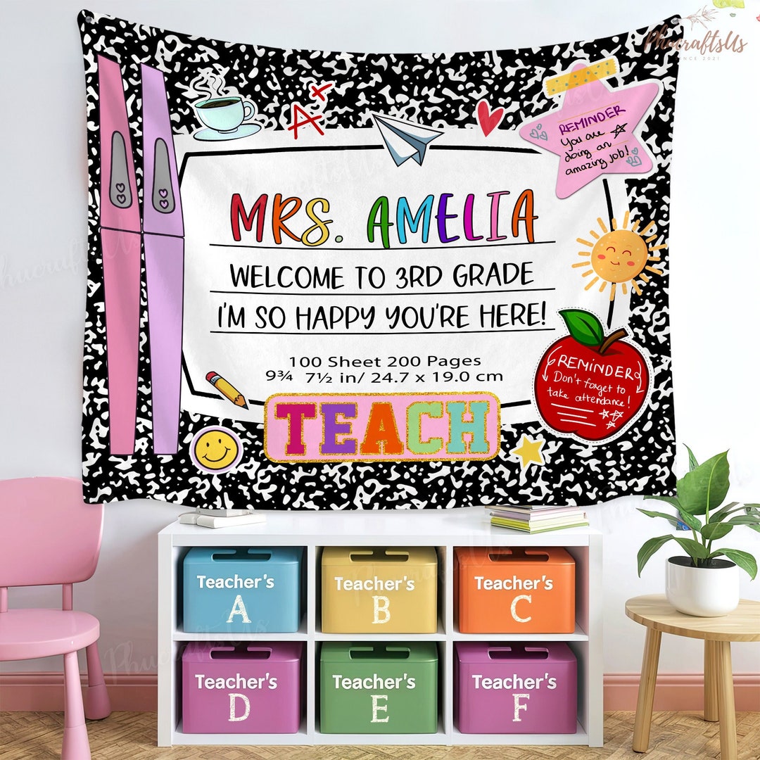 Classroom Decor, Custom Composition Notebook Welcome Teachers Name ...