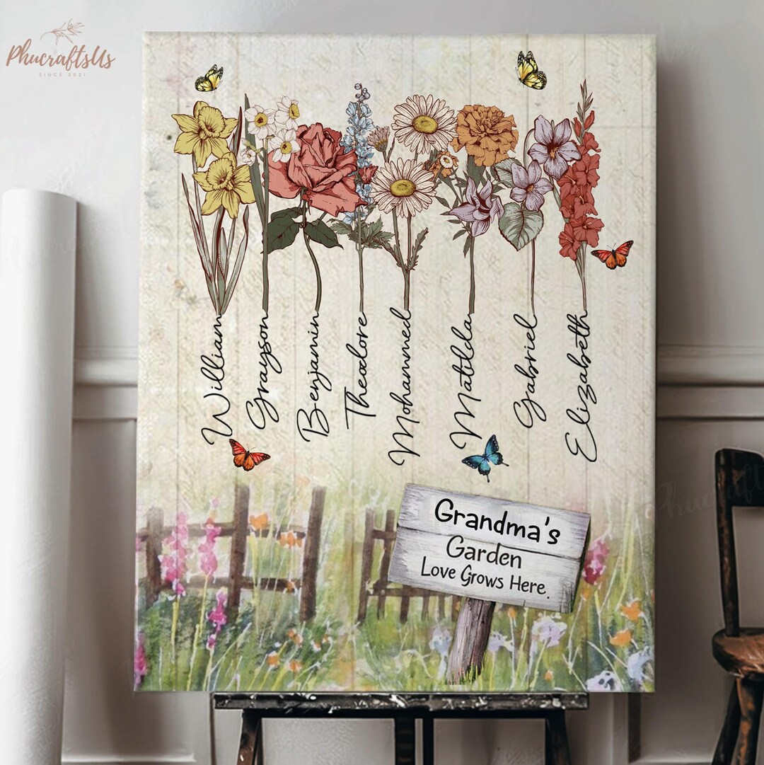 Grandmas Garden Birth Flower Wall Art, Personalized Mothers Day Gift ...