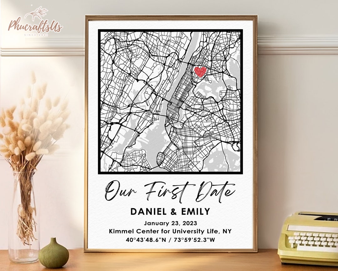 Personalized Our First Date Gift Where It All Began, Couples Map ...