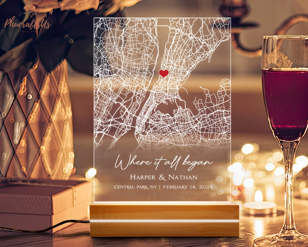 Our First Date Acrylic Plaque | Custom Map Acrylic Plaque | Where It ...