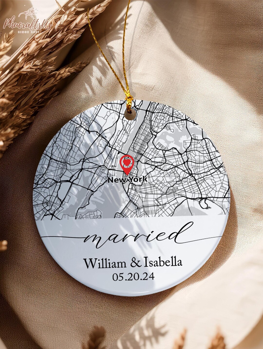 Custom Location Map Wedding Ornament, Married Ornament, Wedding ...