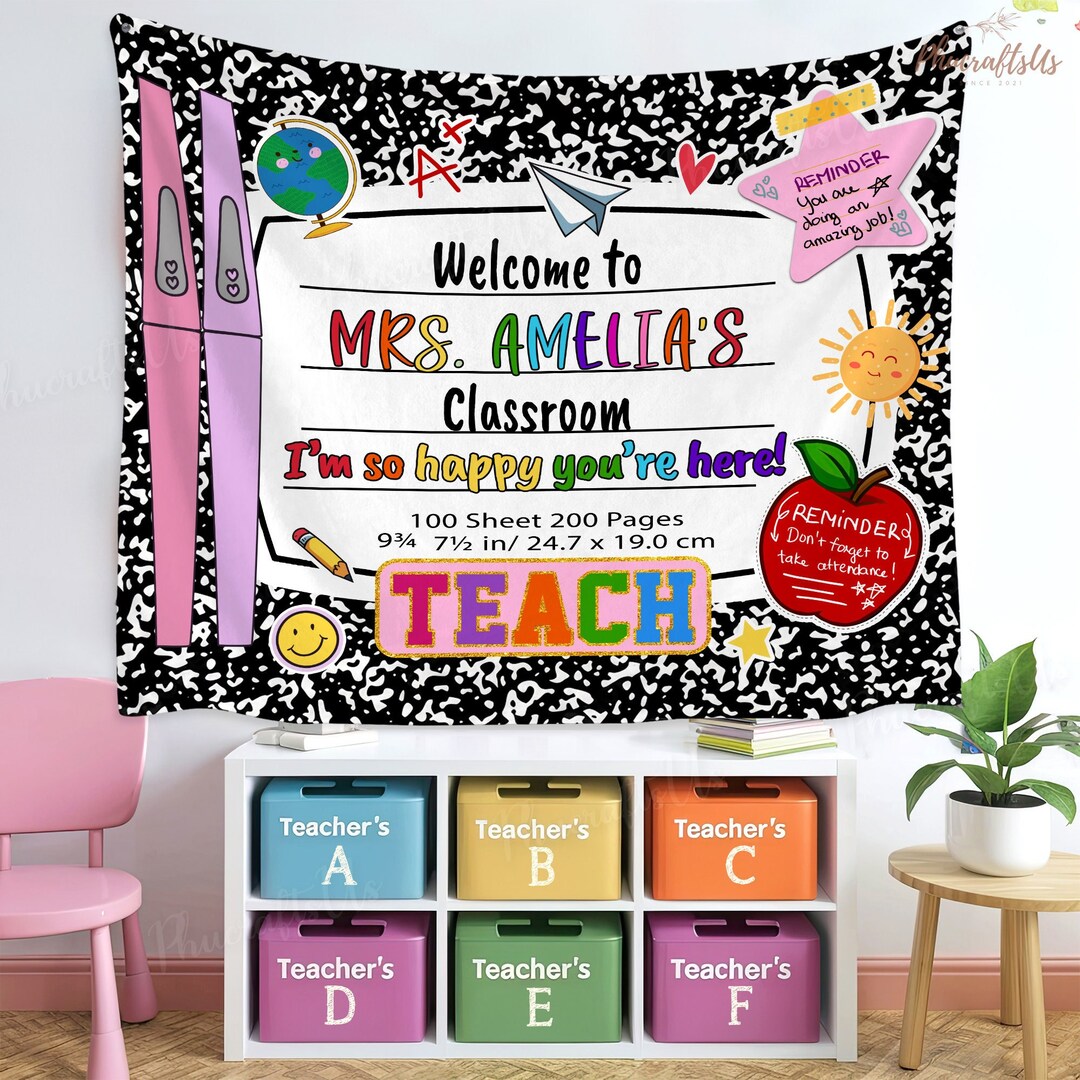 Classroom Decor, Custom Composition Notebook Welcome Teachers Name ...