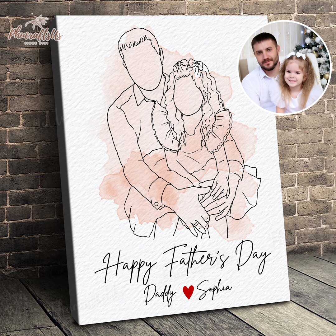 Daddy and Me Line Drawing, Custom Outline Dad Portrait From Photo ...