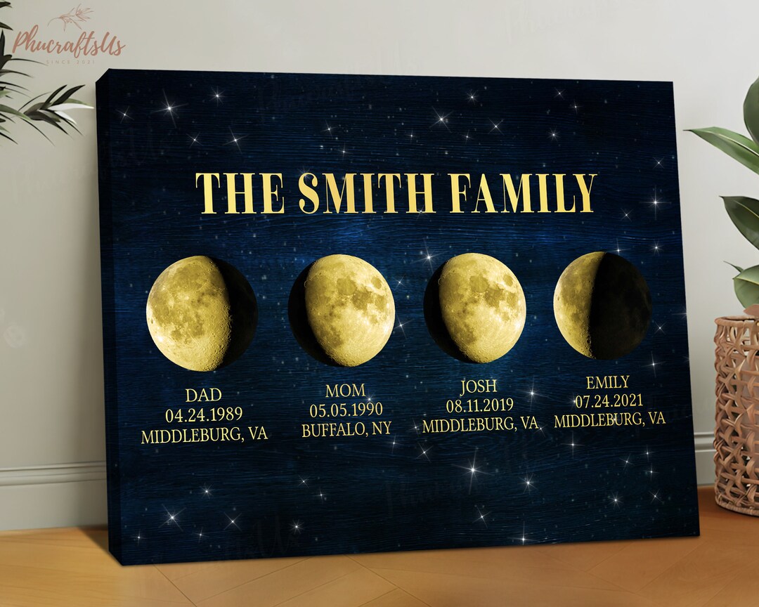 Custom Family Moon Phase Wall Art, Personalized Family Moon Phase by ...