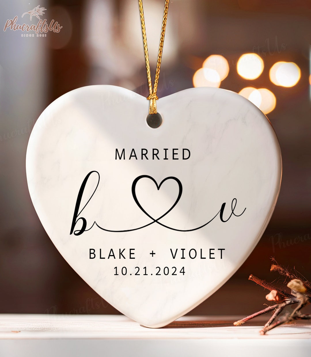 Married Ornament, Wedding Ornament, Heart Shape Ornament, First Married ...