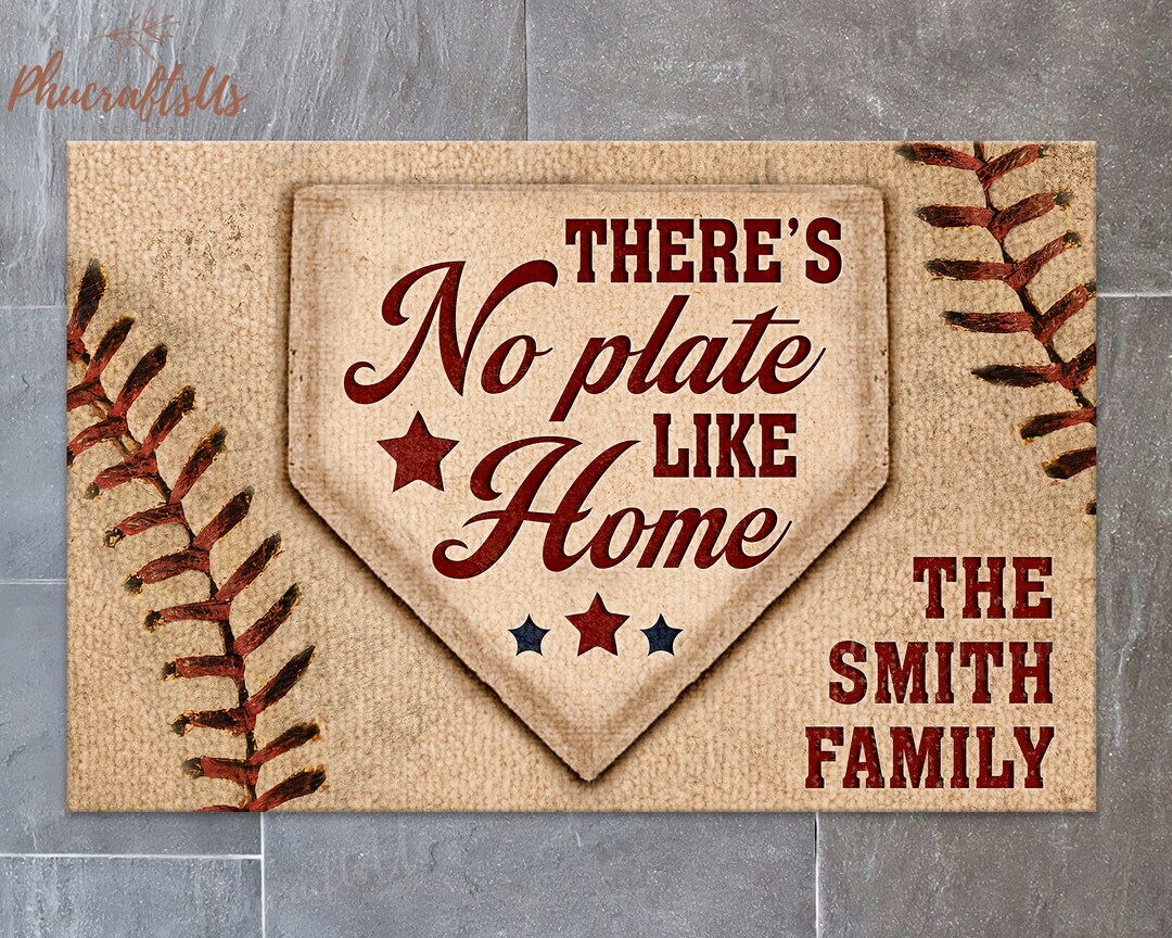 There's No Plate Like Home Rubber Doormat, Custom Baseball Mom Gifts ...