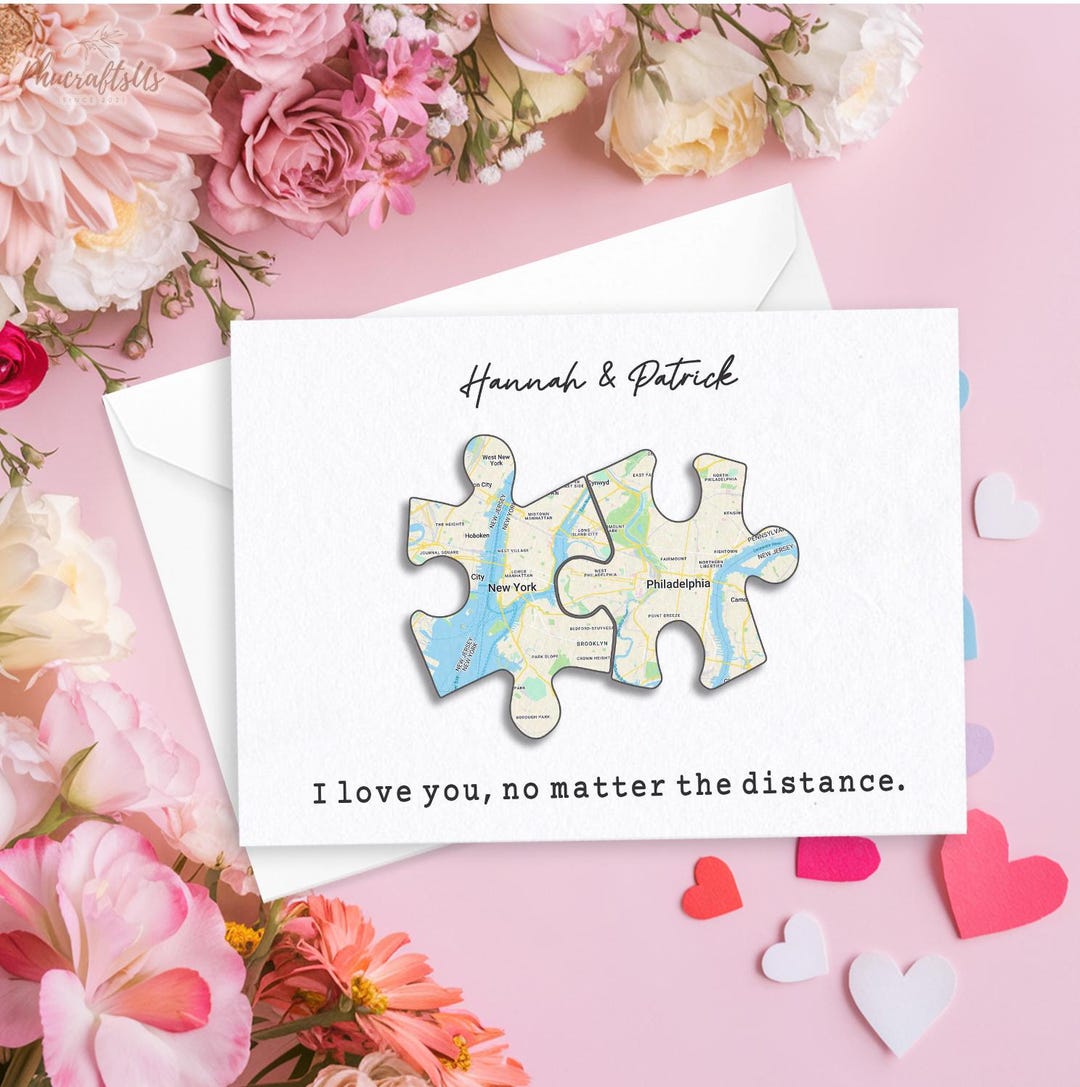 Custom Puzzle Map Location Valentines Day Card, Long Distance ...