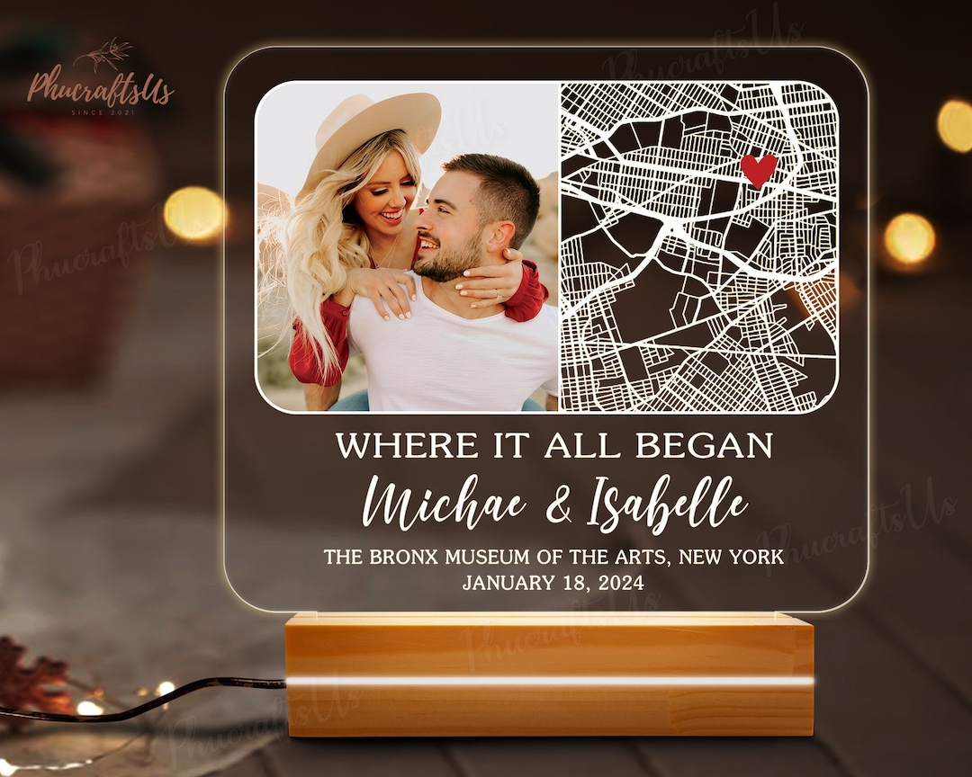 Personalized Our First Date Map Night Light | Where It All Began Acrylic Plaque | Custom Night ...