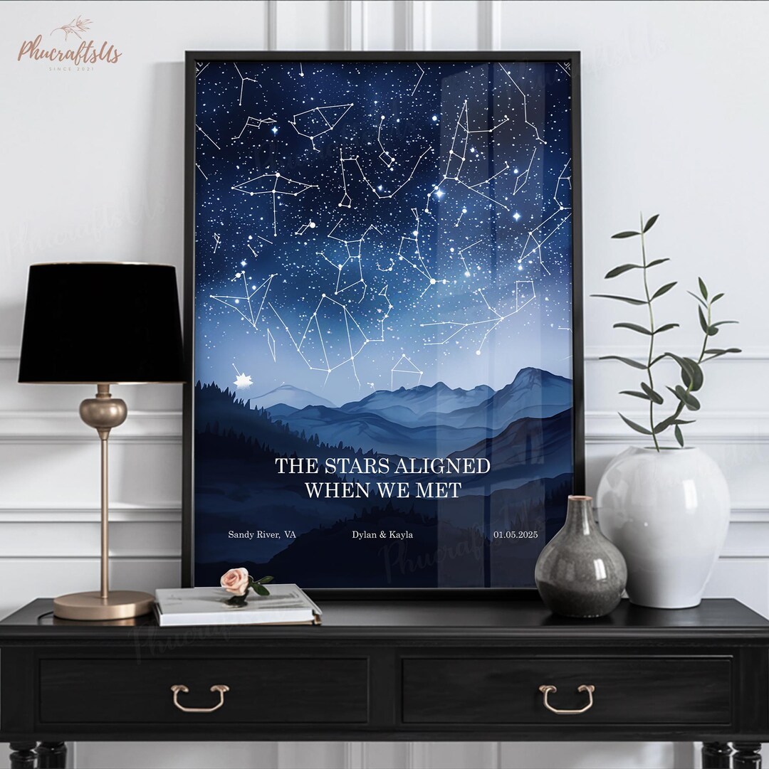 Personalized Star Map by Date Print Framed, Custom Valentines Day Gift ...