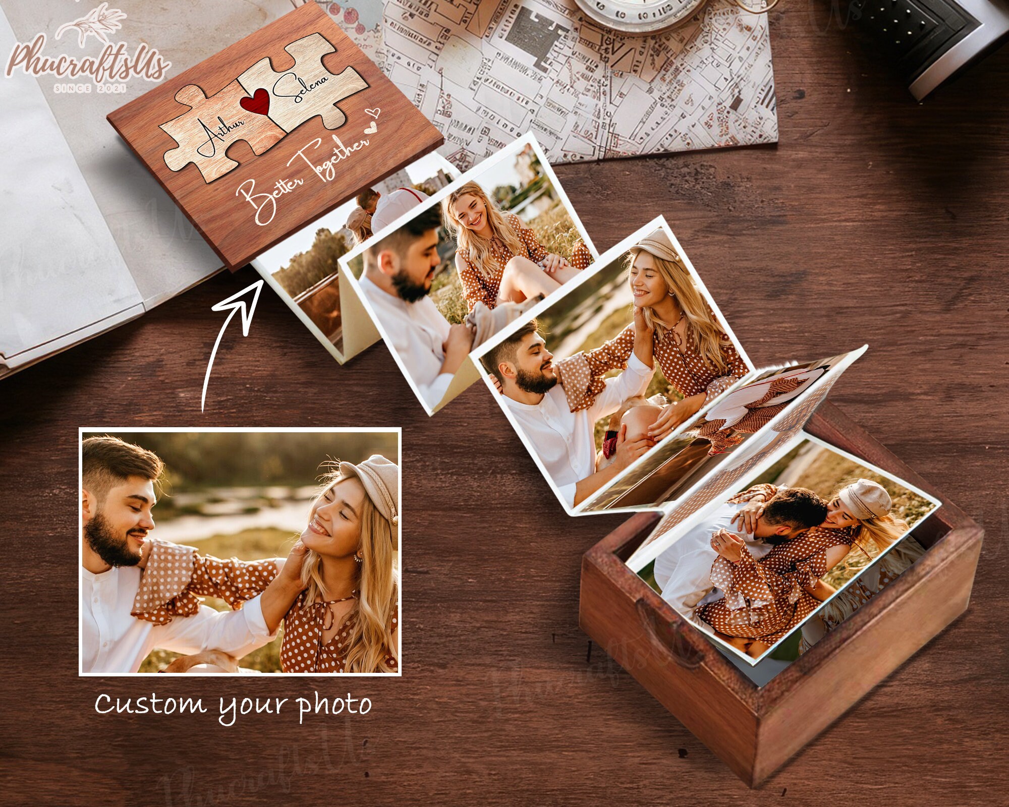 Custom Pull Out Photo Couples Wooden Box | Better Together Pull Out ...