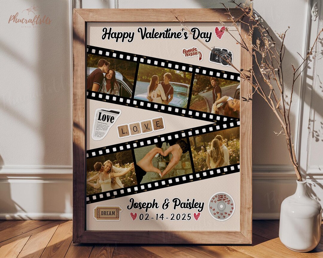 Custom Couple Photo Collage Valentine Gift for Him, Personalized Film ...