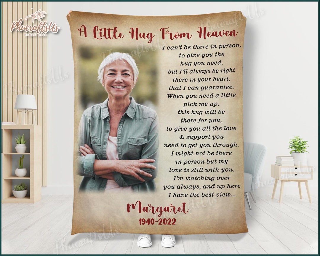 A Little Hugs From Heaven Memorial Blanket Gift, Custom Photo Blanket ...