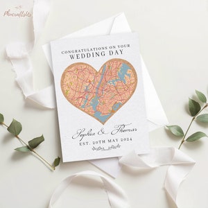 Custom Location Map Wedding Card, Personalised Wedding Card With Names ...