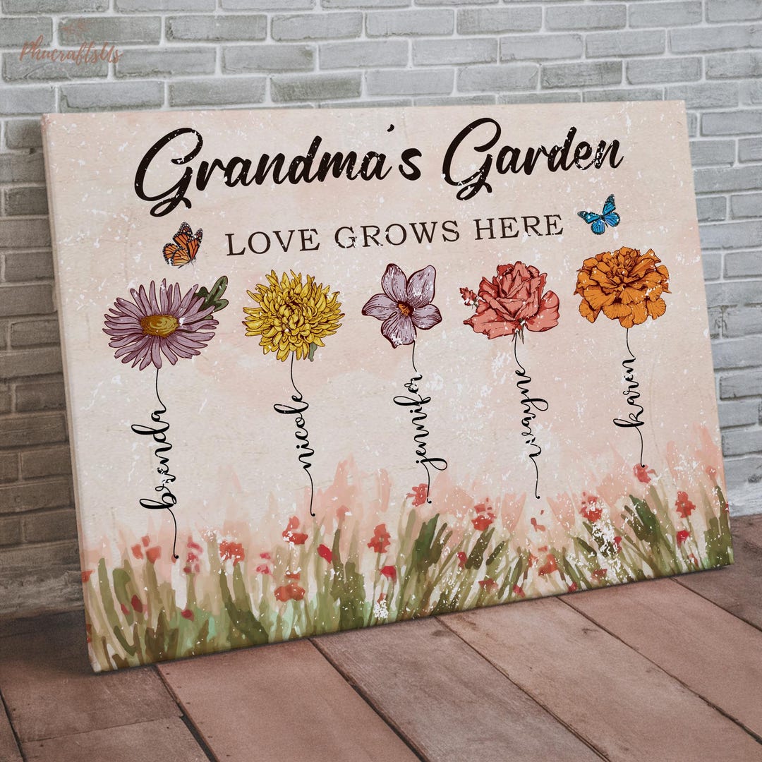 Grandmas Garden Birth Flower Wall Art, Personalized Mothers Day Gift ...
