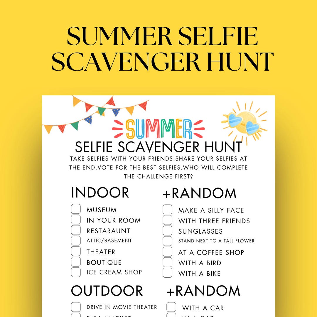 Summer Selfie Scavenger Hunt Game: Fun Social Activity (PDF Printable ...