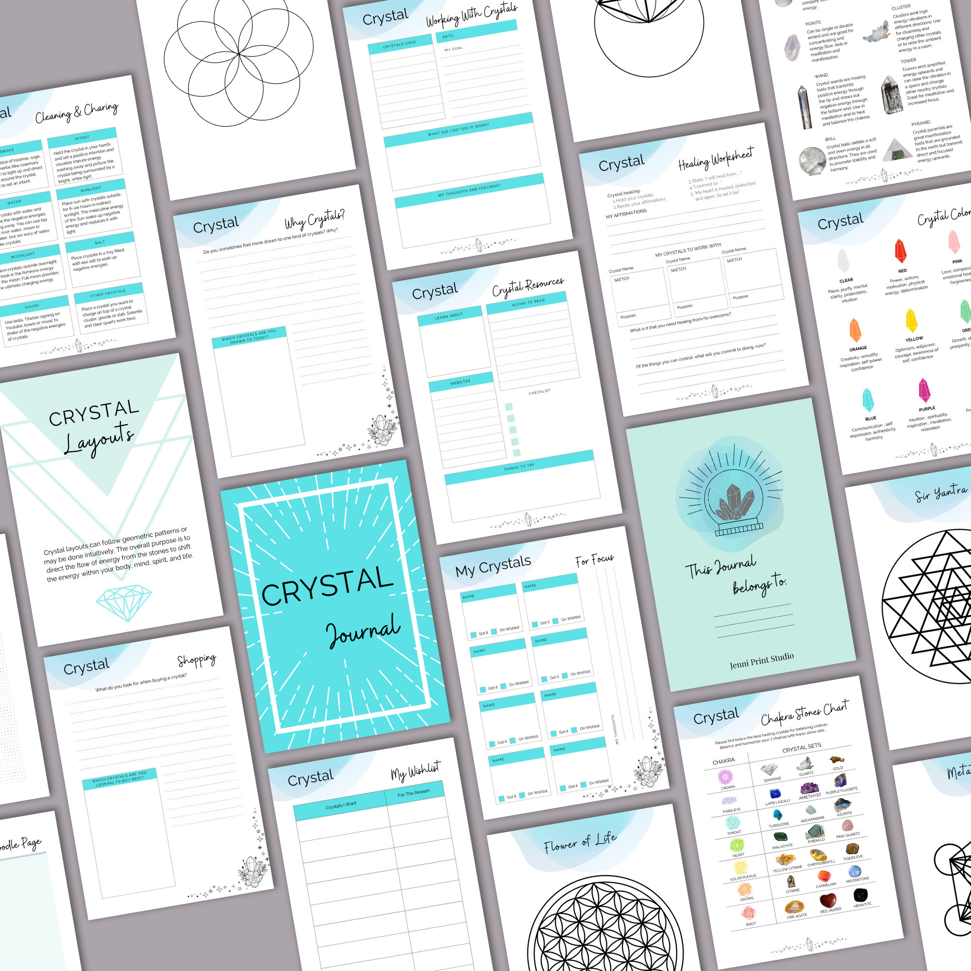 Printable Crystal Journal + Chakra Guide With Grids, Worksheets ...