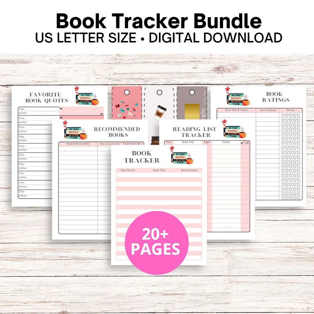 Printable Book Tracker Bundle With Bonus Travel Themed Bookmarks - Etsy