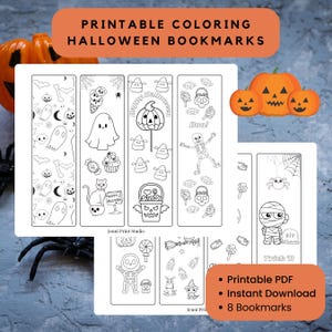 Printable Coloring Halloween Bookmarks: Holiday Bookmarks, DIY Kid's ...