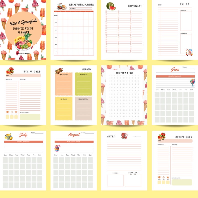 Summer Recipe Planner: Weekly Meal Prep, Shopping List (printable PDF ...