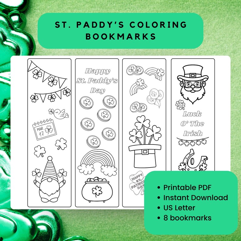 Printable Coloring Bookmarks St. Patrick's Day- Cute, Print, Color ...