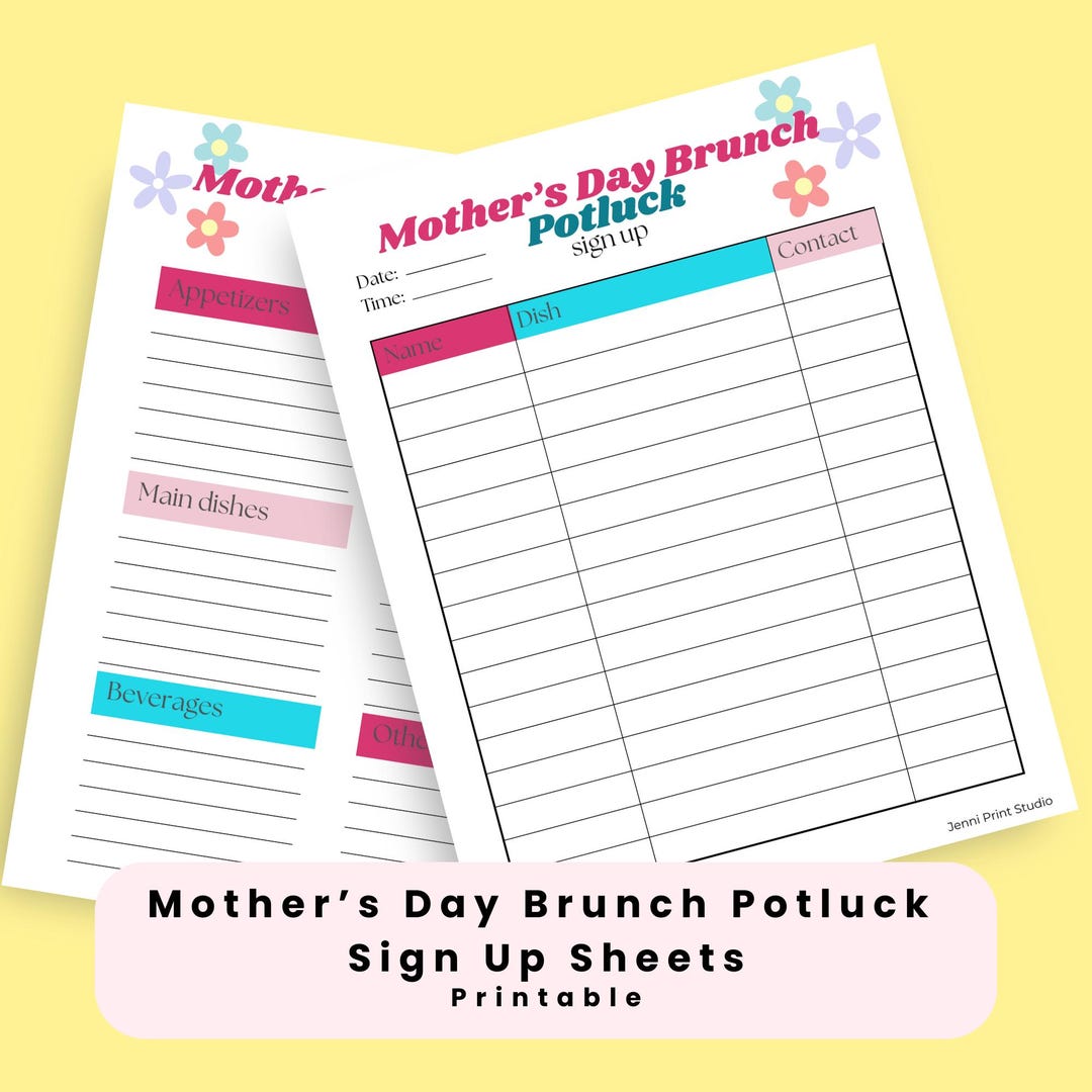 Mother's Day Brunch Potluck Sign-up Sheet Printable, Mother's Day ...