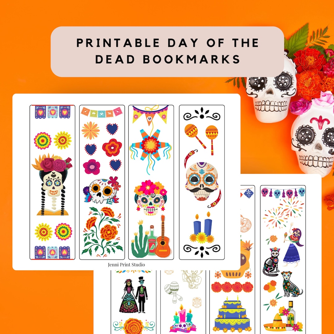 Day of the Dead Bookmarks, Printable Bookmarks for Dia De Los Muertos ...