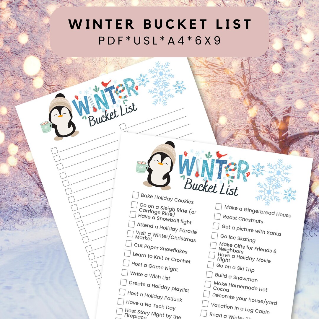 Winter Bucket List Printable: Fillable PDF, Fun Winter Activities ...