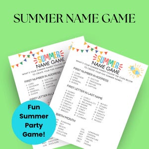 Summer Name Game: Printable Party Activity (PDF Download) - Etsy