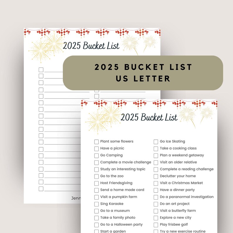 2025 New Year Bucket List, Printable or Fillable PDF Checklist, Ideas ...