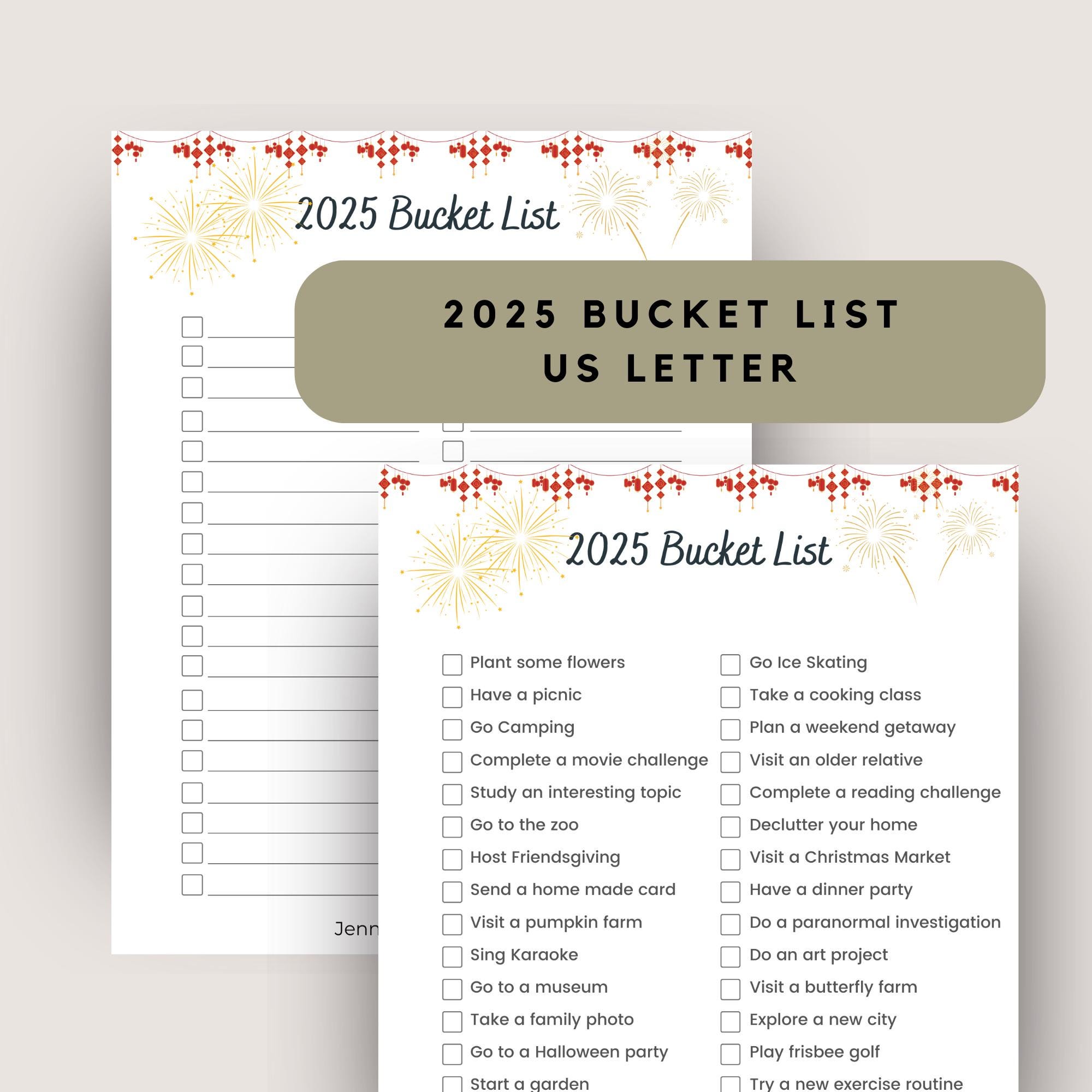 2025 New Year Bucket List, Printable or Fillable PDF Checklist, Ideas ...