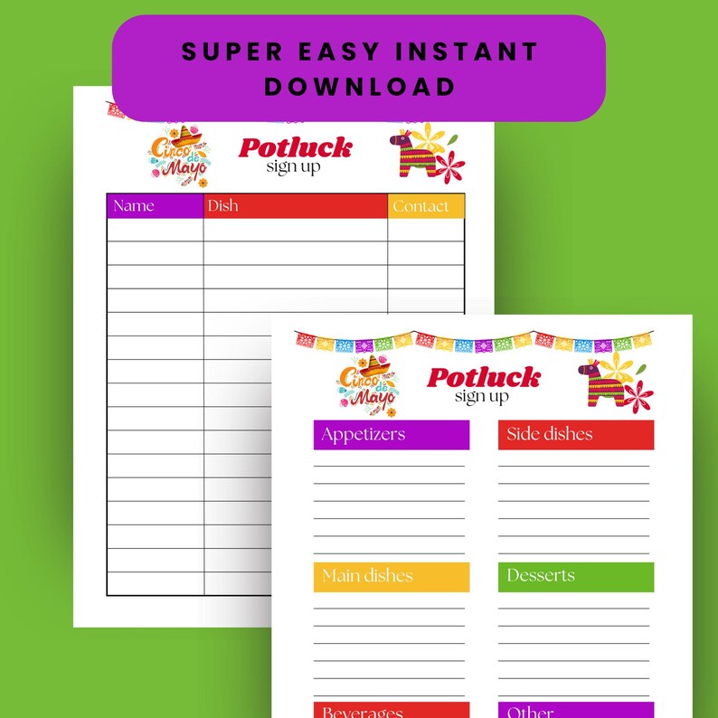 Cinco De Mayo Potluck Sign-up Sheet Printable, Mexican Fiesta Party ...