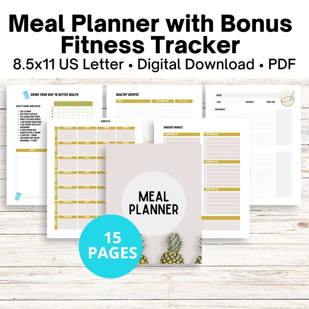Printable Meal Planner With Bonus Fitness Tracker - Etsy
