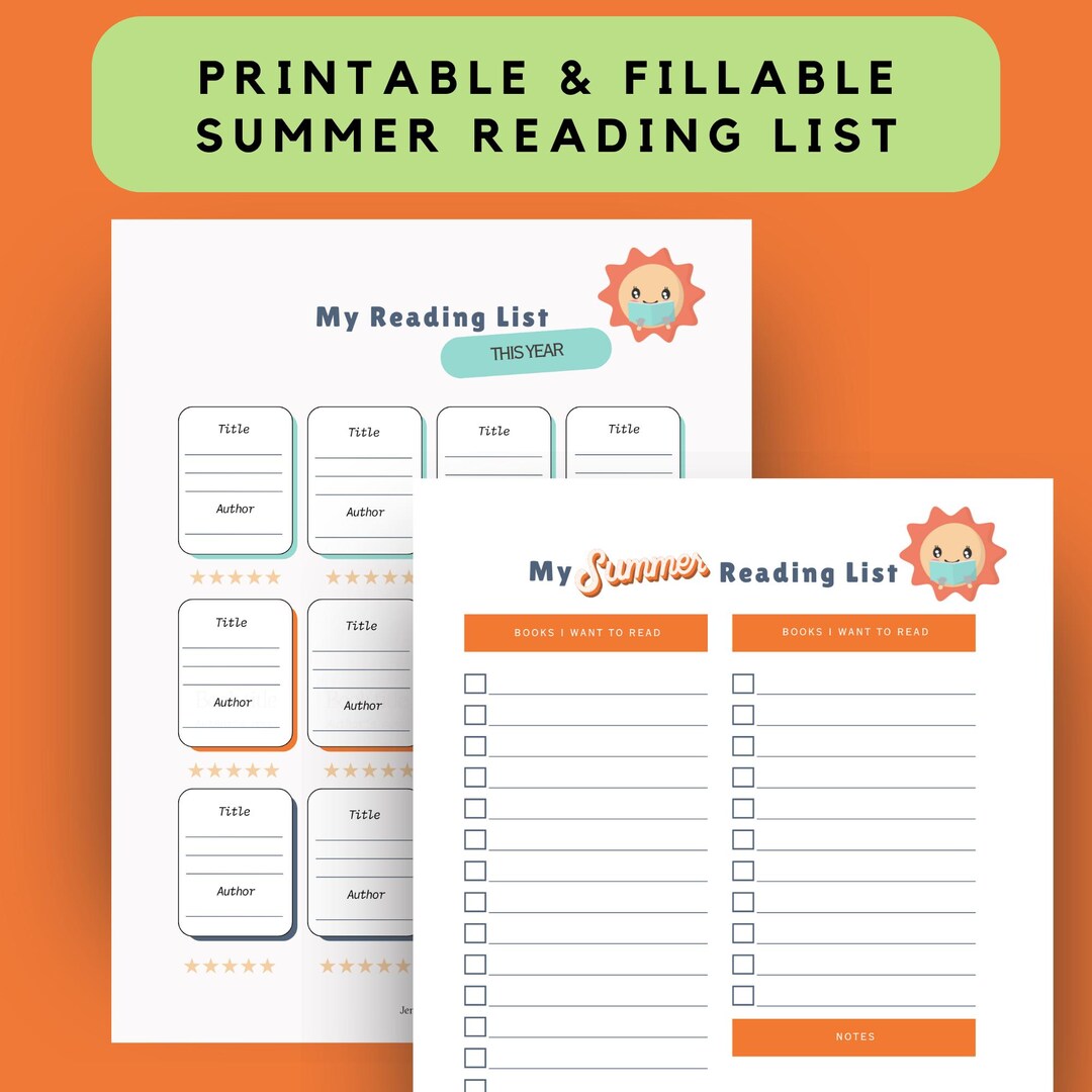 Summer Reading List: Fillable Book Tracker (PDF Download) - Etsy UK